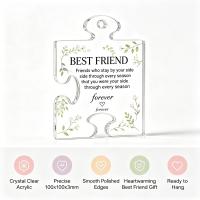 China 100×100×3mm Clear Acrylic Puzzle Shaped Hanging Ornament, Personalized UV Print Acrylic Puzzle Plaque Keepsake Gift For Best Friend for sale