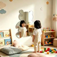 China Wholesale Bear Shaped PC Self Adhesive Mirror Safety Plastic Mirror for Kids Room Wall Decor for sale