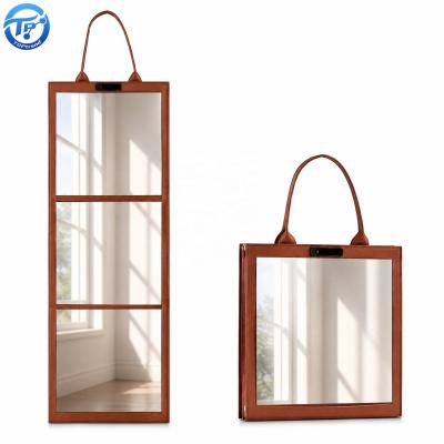 China Felt Handbag‑Style Foldable Full Body Mirror, 3 Panels Hanging Dressing Mirror For Dorm & Apartment for sale