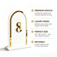 China 130×180×2.65mm Arch Luxury Wedding Table Number Sign, Double‑Layer White Acrylic Bonded Gold Mirror Acrylic Table Stand For Wedding Banquet Reception Table Decor for sale