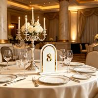 China 130×180×2.65mm Arch Luxury Wedding Table Number Sign, Double‑Layer White Acrylic Bonded Gold Mirror Acrylic Table Stand For Wedding Banquet Reception Table Decor for sale