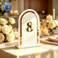 China 130×180×2.65mm Arch Luxury Wedding Table Number Sign, Double‑Layer White Acrylic Bonded Gold Mirror Acrylic Table Stand For Wedding Banquet Reception Table Decor for sale