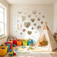 China 80×80×0.9mm Custom Shape Acrylic Mirror Wall Sticker, Self‑Adhesive Shatter‑Proof Heart Star Acrylic Mirror Tile For Home Kids Room Wall Decoration for sale