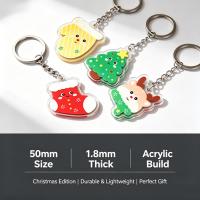 China 50x50x1.8mm Cartoon Christmas Acrylic Keychain Custom UV Printed Xmas Acrylic Key Ring For Holiday Souvenir Gift for sale