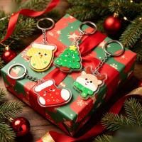 China 50x50x1.8mm Cartoon Christmas Acrylic Keychain Custom UV Printed Xmas Acrylic Key Ring For Holiday Souvenir Gift for sale