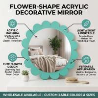 China Aesthetic Flower Scalloped Acrylic Mirror – Cute Mint Green Wall & Vanity Decor for Bedroom & Nursery for sale