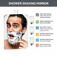 China 150×200×1.5mm PC Anti‑Fog Shaving Mirror Shatterproof Shower Mirror With Self‑Adhesive Hooks For Men Bathroom Grooming for sale