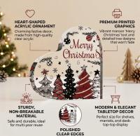 China Custom Heart Shaped Christmas Acrylic Block Decoration Cute Gnome UV Printed Clear Tabletop Ornament Plaque for sale