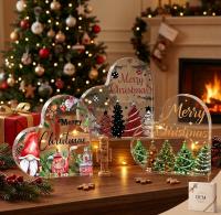China Custom Heart Shaped Christmas Acrylic Block Decoration Cute Gnome UV Printed Clear Tabletop Ornament Plaque for sale