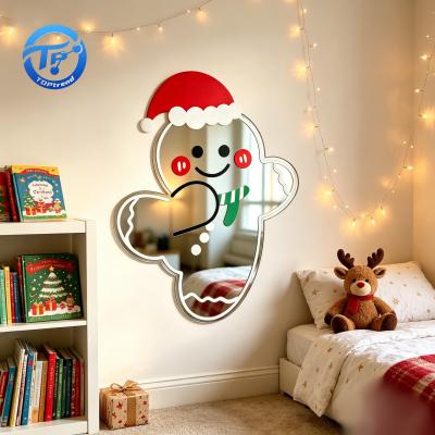 China UV Printed Gingerbread Man Acrylic Mirror Cute Christmas Wall Hanging Decor for Home Holiday Decoration for sale