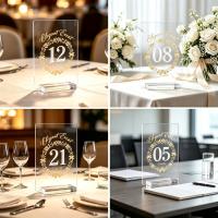 China Custom Acrylic Table Number Signs with Stand Clear Arch Wedding Table Numbers Restaurant Reserved Table Signs for sale