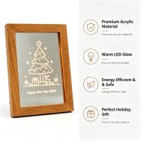 China Plywood Frame Laser Engraved Acrylic LED Night Light Christmas Tree Table Lamp Custom New Year Holiday Decor Gift for sale