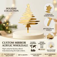 China Mirror Gold Acrylic Christmas Tree Cake Topper Line Art Xmas Dessert Table Party Decoration for sale