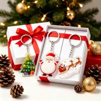 China Custom Clear Acrylic Christmas Keychains Cute Santa Claus Tree Reindeer UV Printed Xmas Keyrings for sale