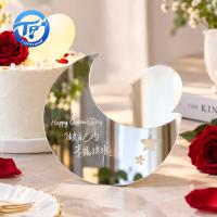China Frameless Double Sided Acrylic Mirror Cake Topper, Laser Engraved Custom Text & Pattern Mirror Sheet for Birthday Party Cake Decoration for sale