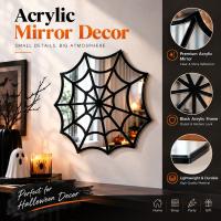 China 300x300mm Spider Web Acrylic Mirror Wall Decor, 2.65mm Double Layer Bonded Acrylic Mirror With Black Acrylic Sheet, Halloween Hollow Out Wall Hanging Art Mirror for sale