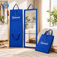 China Blue 3 Folds Felt Bag Acrylic Full Length Mirror, Portable Hanging Full Body Dressing Mirror With Custom Logo for Travel for sale