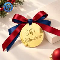 China Christmas Acrylic Mirror Hanging Ornament, Round Laser Engraved Text Acrylic Decor Tag with Satin Ribbon for Xmas Tree & Gift Decoration for sale
