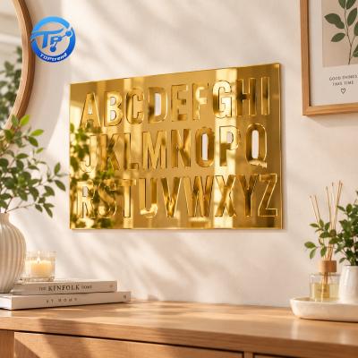China Gold Mirror Acrylic Self Adhesive Alphabet Letters, 3D Stick-On Acrylic English Letters for Wall Sign, Home & Shop Wall Decor for sale