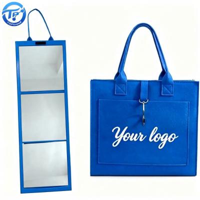 China Custom Logo Portable Felt Bag Foldable Mirror 3 Way Hanging Mirror Shatterproof Folding Mirror Set with Tote Bag for sale