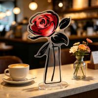 China Art Rose UV Printed Acrylic Decorative Standee, Clear Freestanding Desktop Acrylic Ornament for Home Table Decor for sale