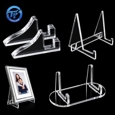China Clear Acrylic Tabletop Slanted Display Holder, Laser Cut Acrylic Easel Stand Parts for Photo Frame Plate Tea Cake for sale