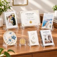 China Clear Acrylic Tabletop Slanted Display Holder, Laser Cut Acrylic Easel Stand Parts for Photo Frame Plate Tea Cake for sale
