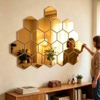 China Custom Amber Hexagon Acrylic Mirror Wall Stickers Self Adhesive Tinted Mirror Tiles for Home Wall Decor for sale