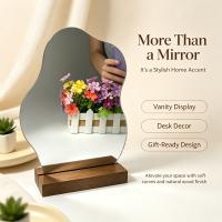 China Wavy Cloud Shape Acrylic Makeup Mirror with Plywood Base, Irregular Freestanding Acrylic Vanity Mirror for Bedroom Table Decor for sale