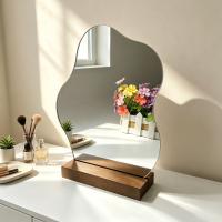 China Wavy Cloud Shape Acrylic Makeup Mirror with Plywood Base, Irregular Freestanding Acrylic Vanity Mirror for Bedroom Table Decor for sale