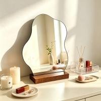 China Modern Makeup Mirror Desk Stand Plastic Desk Decor Mirror Cute Room Decor Aesthetic Separable Wall Mounted Gift Mirror for sale