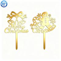 China Custom Merry Christmas Acrylic Cake Topper Mirror Gold Xmas Cake Picks for Holiday Party Cake Decoration for sale