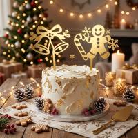 China Custom Merry Christmas Acrylic Cake Topper Mirror Gold Xmas Cake Picks for Holiday Party Cake Decoration for sale