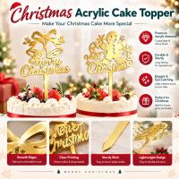 China Custom Merry Christmas Acrylic Cake Topper Mirror Gold Xmas Cake Picks for Holiday Party Cake Decoration for sale