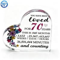 China Custom Heart Shaped Acrylic Block Plaque Engraved Birthday Keepsake Desk Decoration Gifts for Birthday & Anniversary for sale