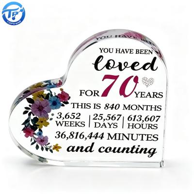 China Custom Heart Shaped Acrylic Block Plaque Engraved Birthday Keepsake Desk Decoration Gifts for Birthday & Anniversary for sale
