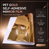 China Self Adhesive Gold PET Flexible Mirror Sheet, Metallic Rose Gold PET Mirror Film with Back Glue for Wall Decor for sale
