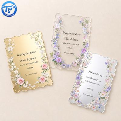 China Custom Laser Engraved Acrylic Wedding Invitations Luxury Gold Silver Clear Mirror Invitation Cards for Events for sale