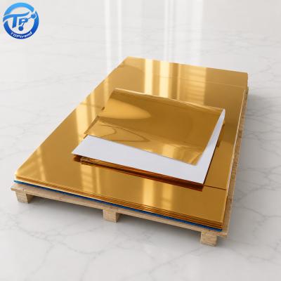 China 0.4mm Ultra Thin Gold PET Mirror Sheet Flexible Self Adhesive Peel and Stick Wall Mirror Roll for Home Wall Renovation for sale