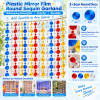 China Mixed 2+3cm Round Plastic Mirror Film Sequin String Curtain Shiny Hanging Garland Party Wedding Backdrop Decor for sale