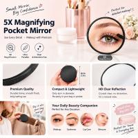 China 6cm Black Frame Round 5X Magnifying Portable Makeup Mirror, Pocket Cosmetic Mirror Custom Logo Wholesale for sale