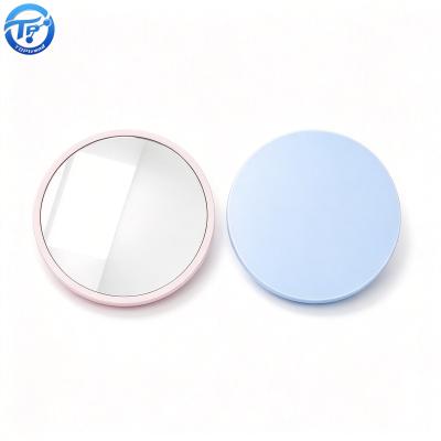 China Portable 7cm Pocket Cosmetic Mirror, Light Pink & Light Blue with Custom Back Logo for sale