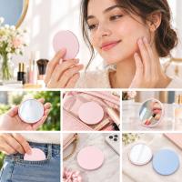 China Portable 7cm Pocket Cosmetic Mirror, Light Pink & Light Blue with Custom Back Logo for sale