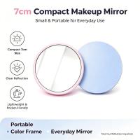 China Portable 7cm Pocket Cosmetic Mirror, Light Pink & Light Blue with Custom Back Logo for sale