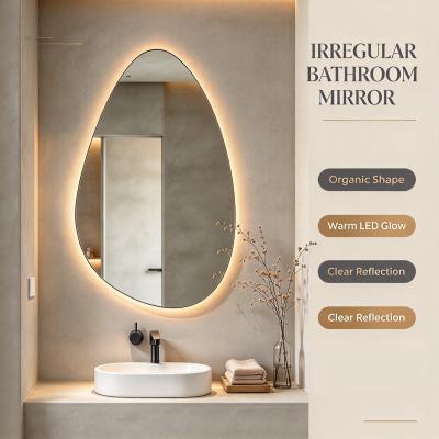 China Irregular Teardrop Acrylic LED Bathroom Mirror, Wall Mount Backlit Lighted Vanity Mirror for Home & Hotel Washroom Decor for sale