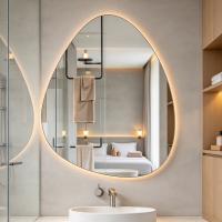 China Irregular Teardrop Acrylic LED Bathroom Mirror, Wall Mount Backlit Lighted Vanity Mirror for Home & Hotel Washroom Decor for sale