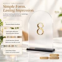 China Arched Frosted Acrylic Wedding Table Number Sign with 3D Gold Numbers, Freestanding Acrylic Table Stand for Banquet & Party Decor for sale