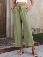 China Fashionable Spring/Summer High-Waisted Cotton-Linen Blend Drawstring Wide-Leg Casual Pants for Women for sale