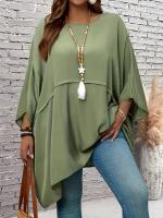 China European and American Plus-Size Women's Casual Resort Top, Spring/Summer/Autumn, Solid Color, Loose Fit, Round Neck, Batwing Sleeves, Comfortable Shirt for sale