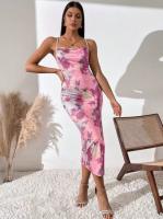 China Printed spaghetti strap maxi dress, crafted from ultra-soft, lightweight chiffon fabric, highly breathable, with a smooth and flowing drape. for sale
